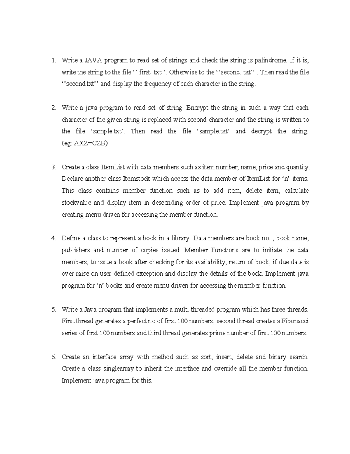 Prctice Questions in JAVA - Write a JAVA program to read set of strings ...