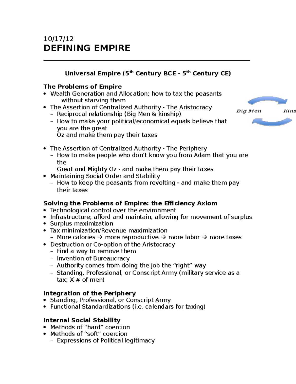 Lecture 15 - Defining Empire 10-17-12 - 10/17/12 DEFINING EMPIRE - Studocu