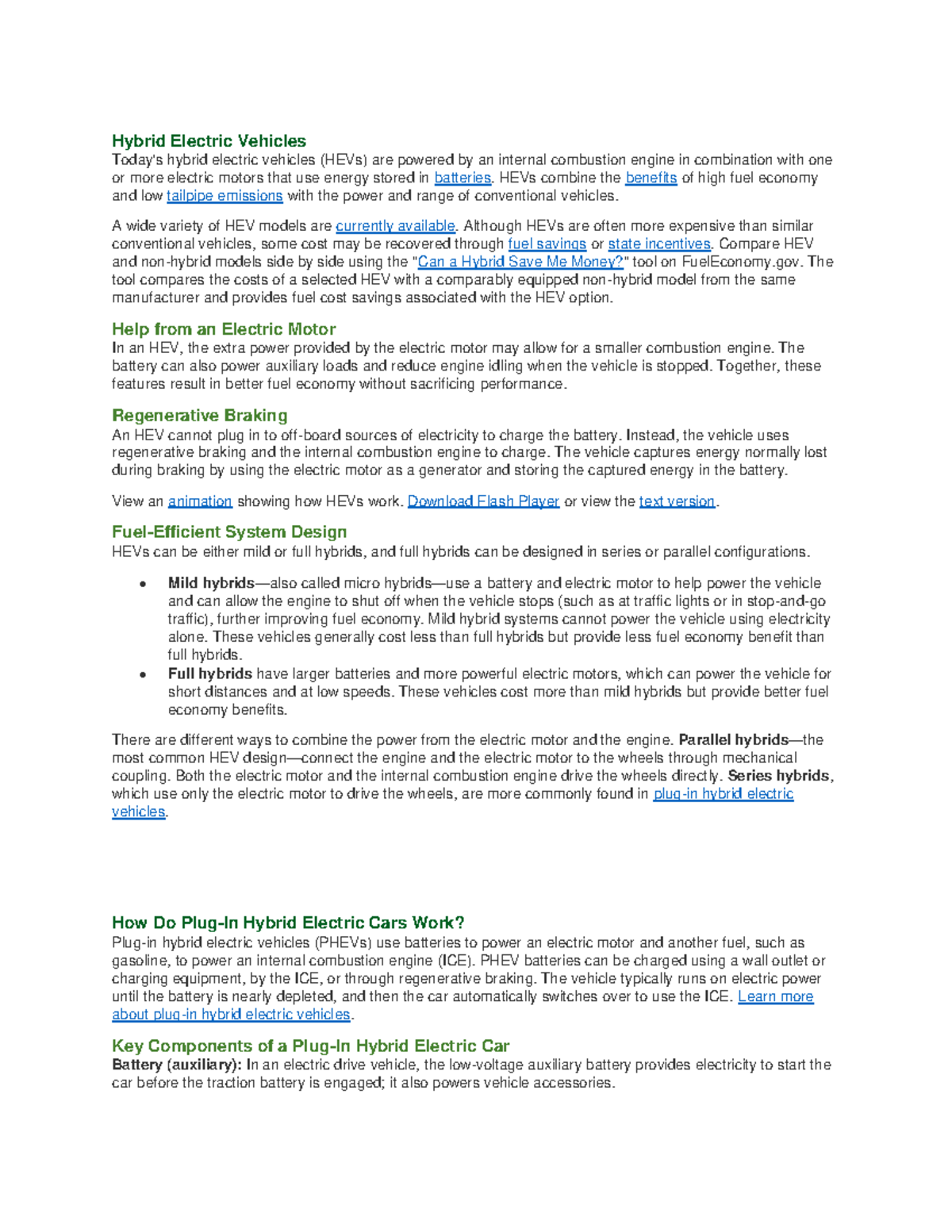 Hybrid elec vehicle vs PHEV - Hybrid Electric Vehicles Today's hybrid ...