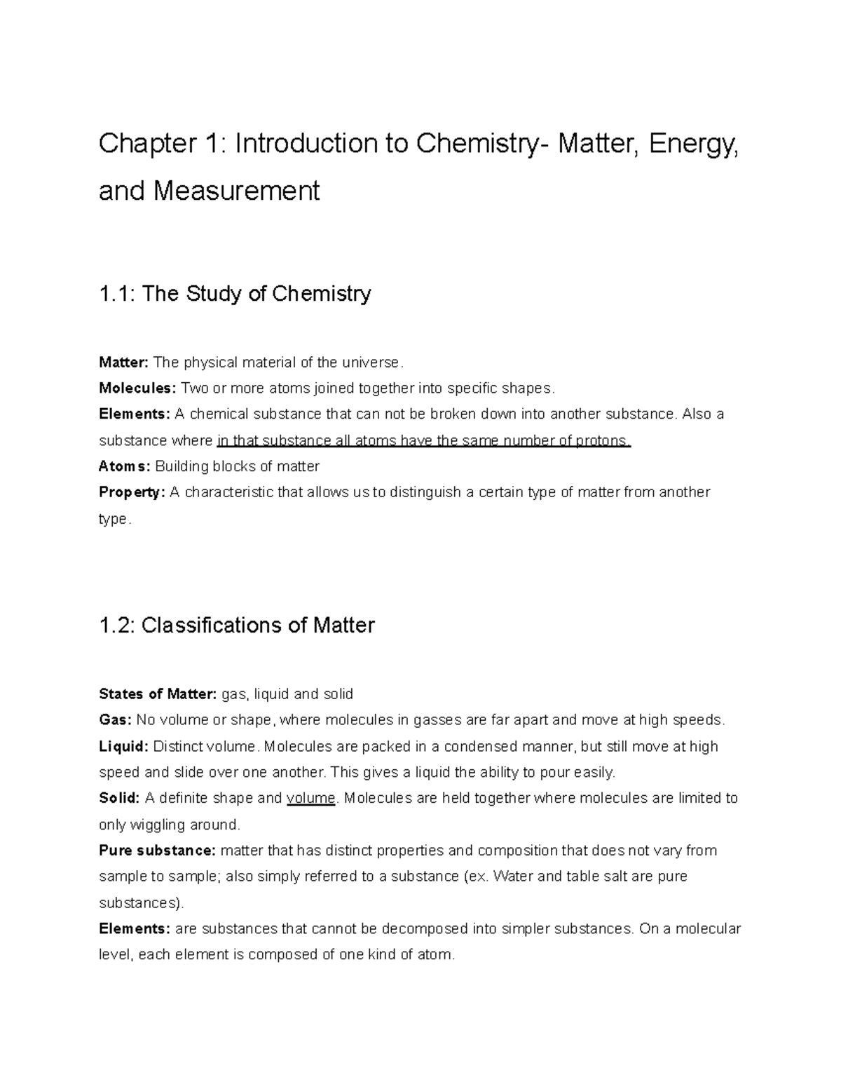 Introduction to Matter Energy and Measurement in Chemistry - Studocu