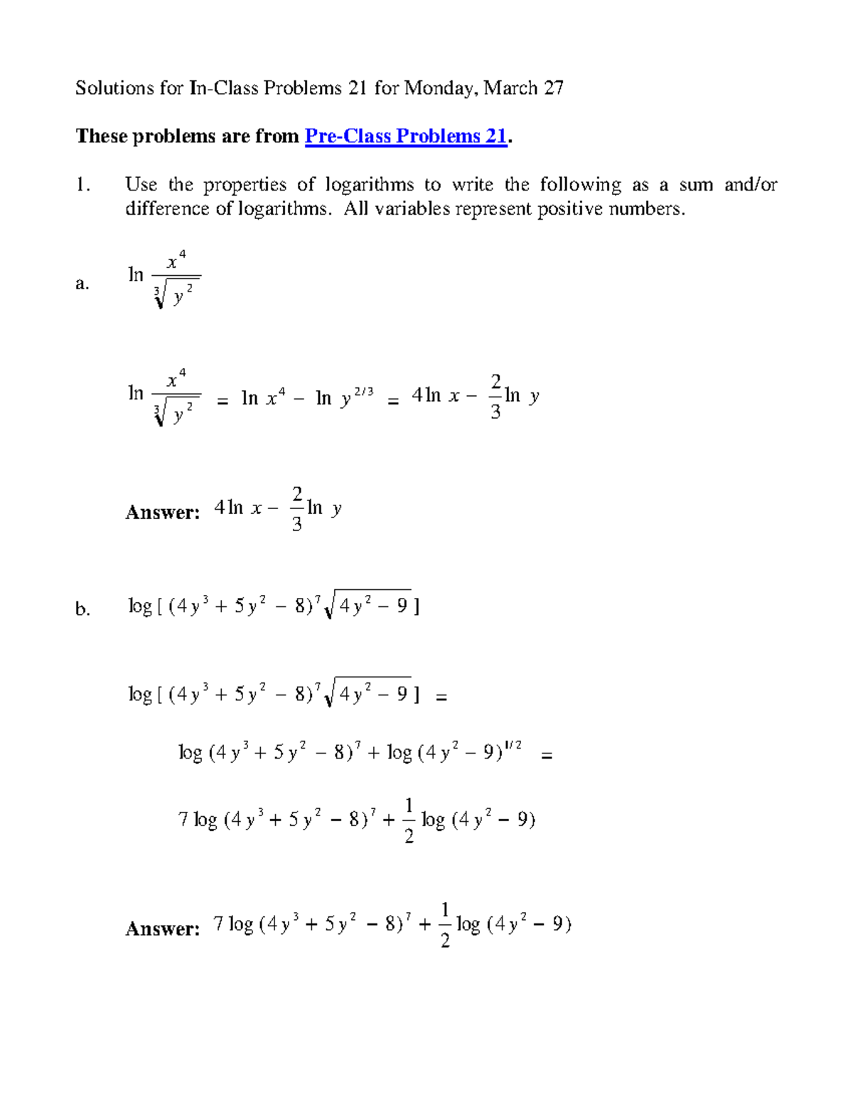 Problems 21MWFSol - Solutions for In-Class Problems 21 for Monday ...
