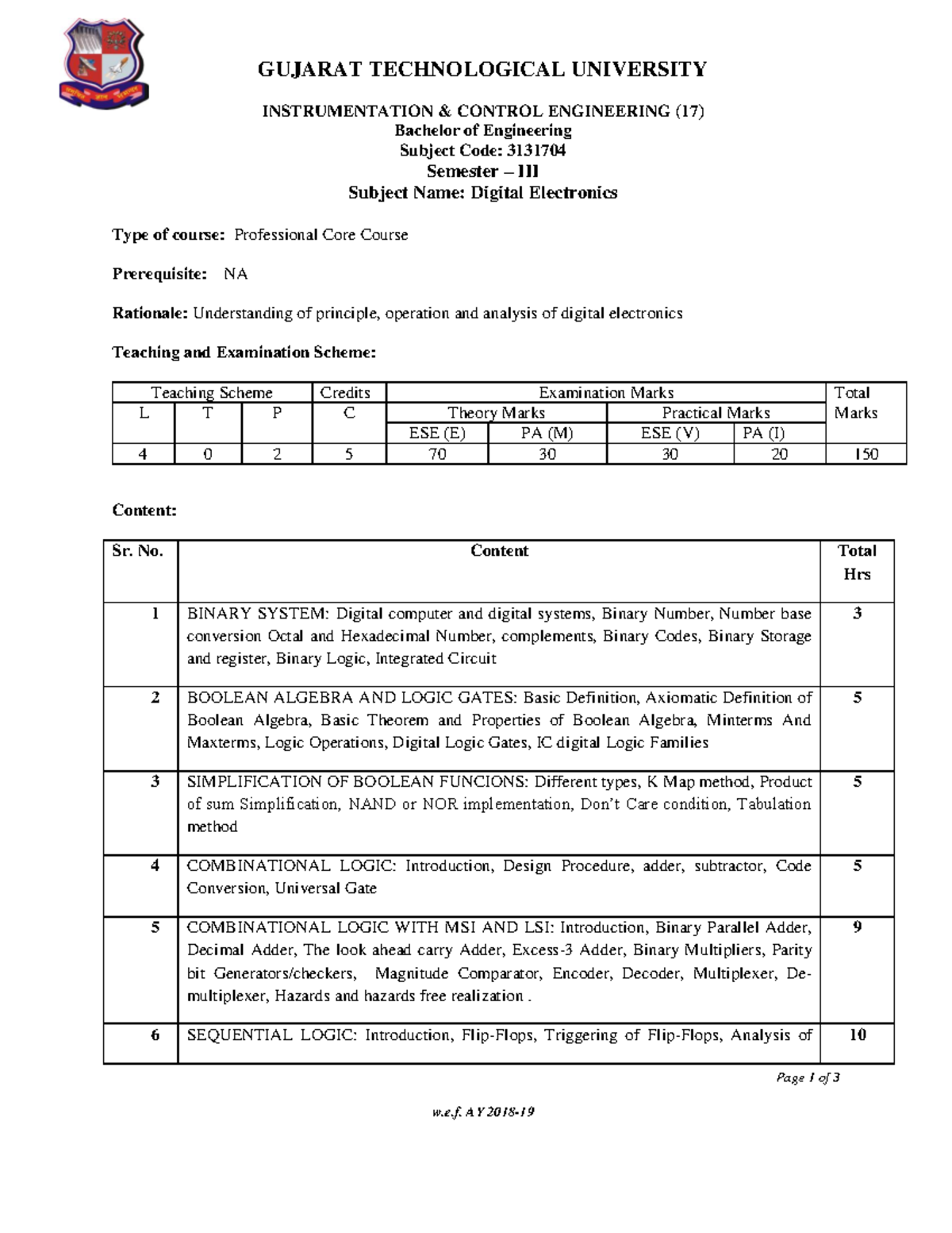 3131704 - 3131706 - GUJARAT TECHNOLOGICAL UNIVERSITY INSTRUMENTATION ...