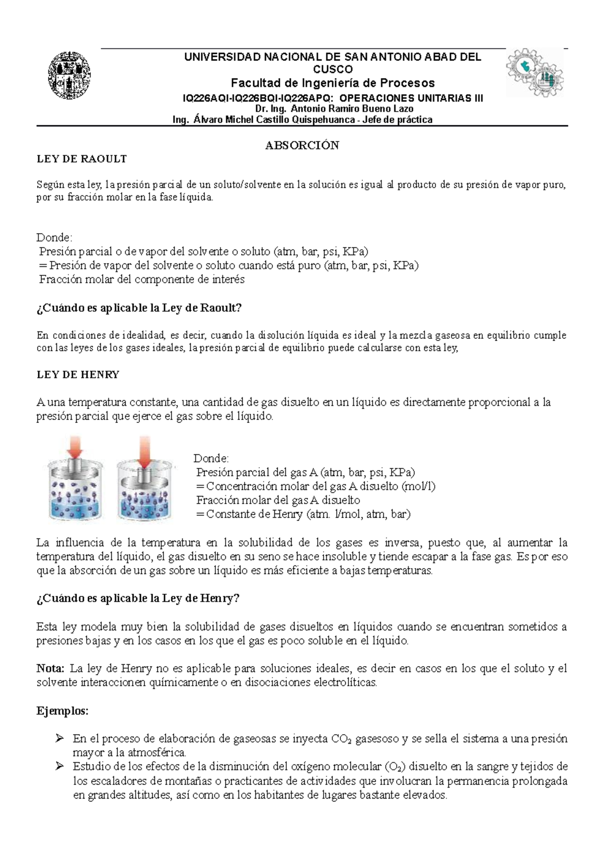 420884074 Ley de Henry y Raoult - UNIVERSIDAD NACIONAL DE SAN ANTONIO ...