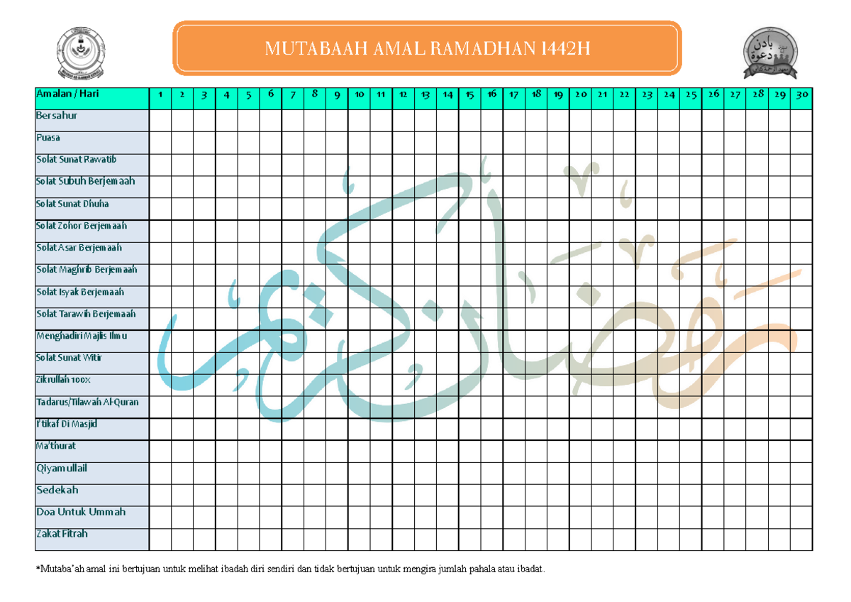Mutabaah amal bulan ramadhan - MUTABAAH AMAL RAMADHAN 1442H *Mutaba’ah ...