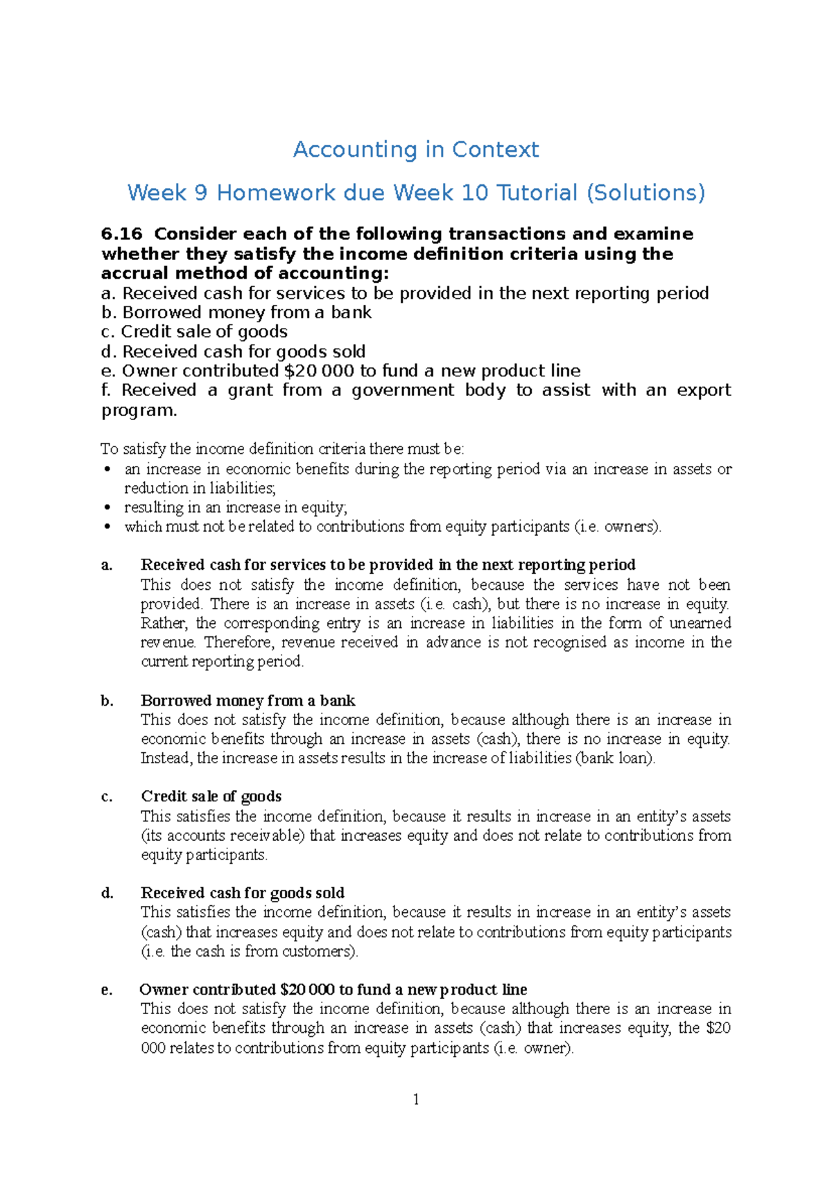 Week 9 AIC Homework Solutions - Accounting in Context Week 9 Homework ...