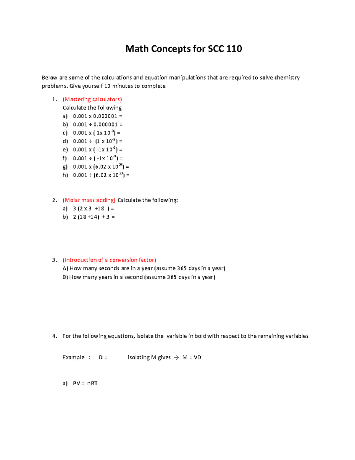Key Math Concepts for SCC 110 - Math Concepts for SCC 110 Below are ...