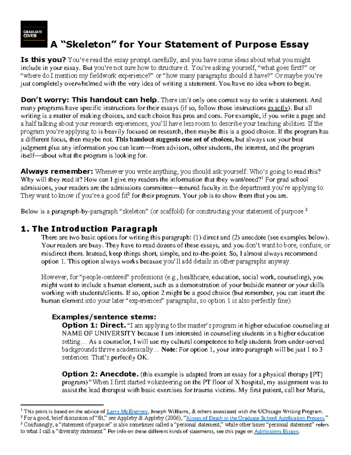 A Skeleton for Your Statement of Purpose Essay - But you’re not sure ...
