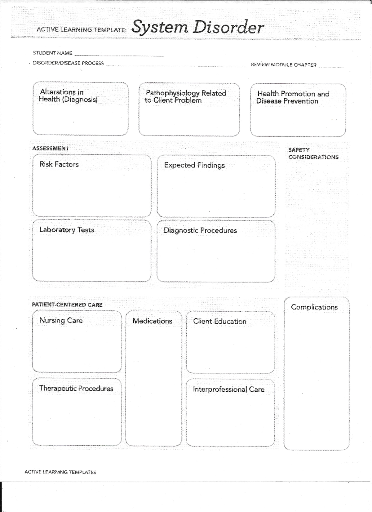 System Disorder Worksheet Blank Document - NRSG 210 - Studocu
