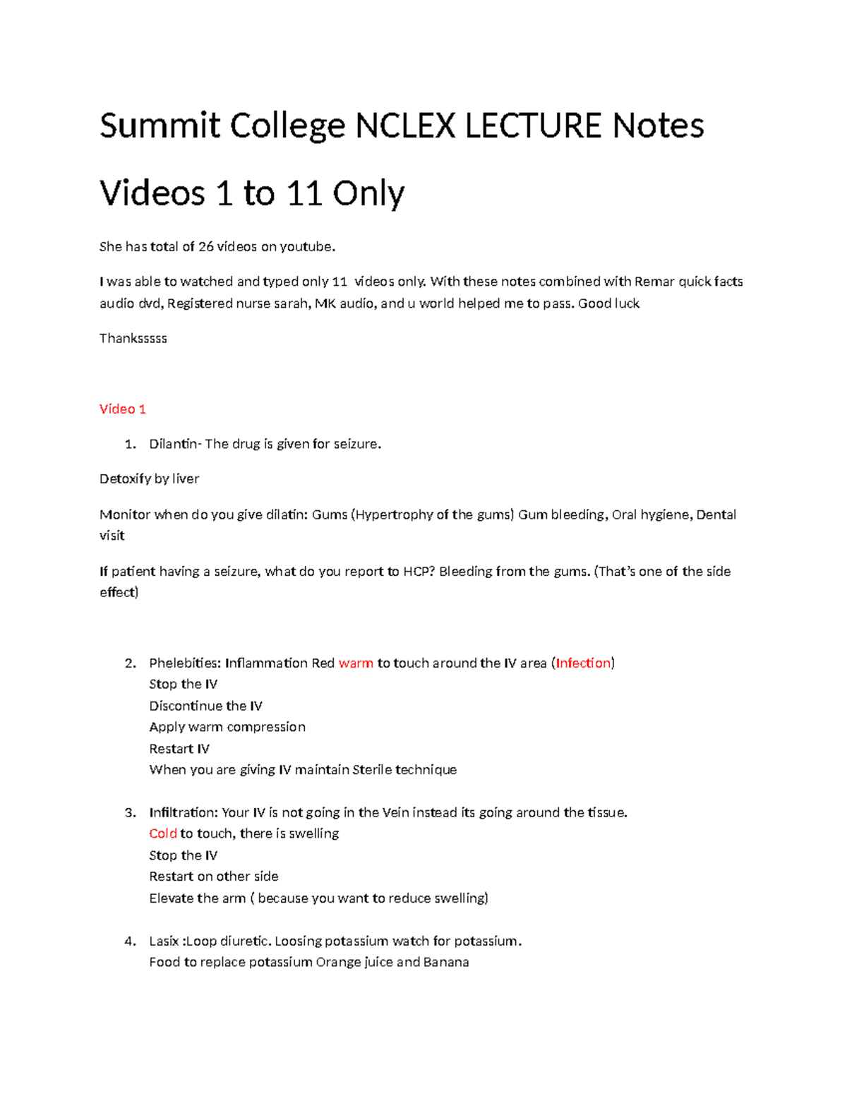 Summit College Nclex Lecture Notes Video 1 11 - Summit College NCLEX ...