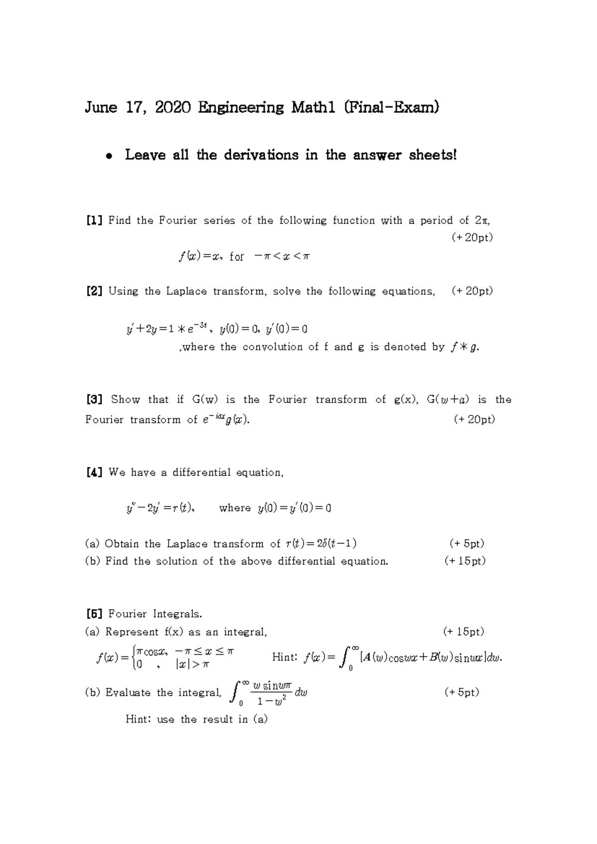Final Exam Engineering Mathematics 1-2020 - June 17, 2020 Engineering ...