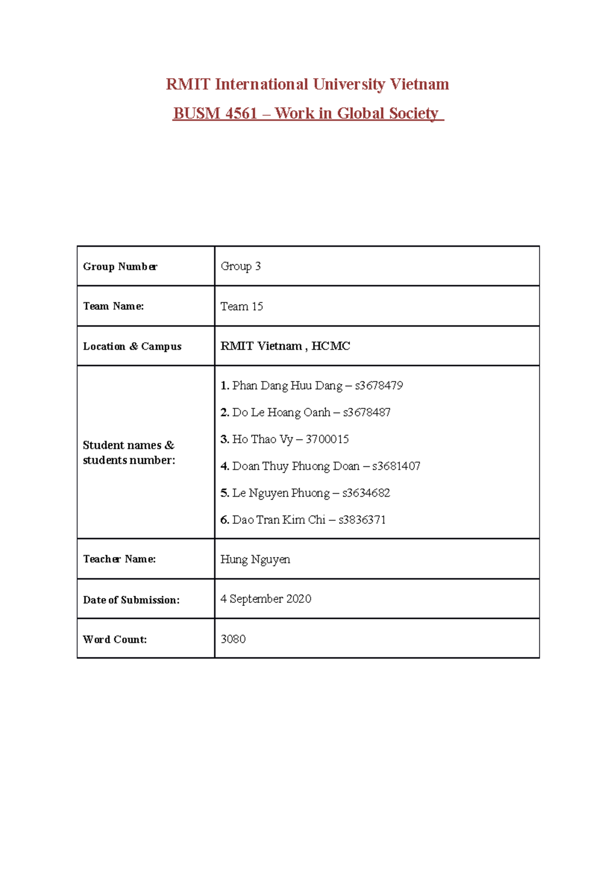 ASM2 WGS Group Research Report Assignment (Team 15) - RMIT ...