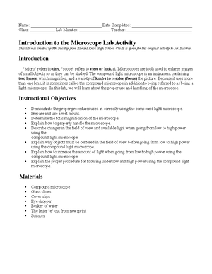 283048214 1 Compound Microscope Lab Report - I. Introduction A ...