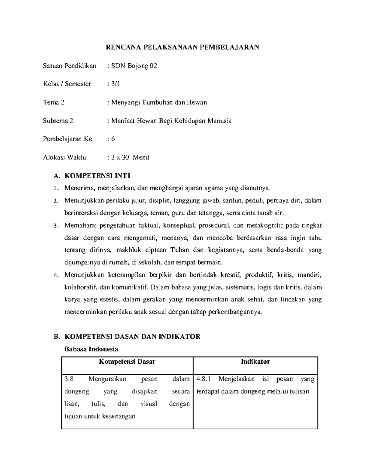 RPP Siklus 4 - Rpp untuk sd kelas 3 - RENCANA PELAKSANAAN PEMBELAJARAN ...