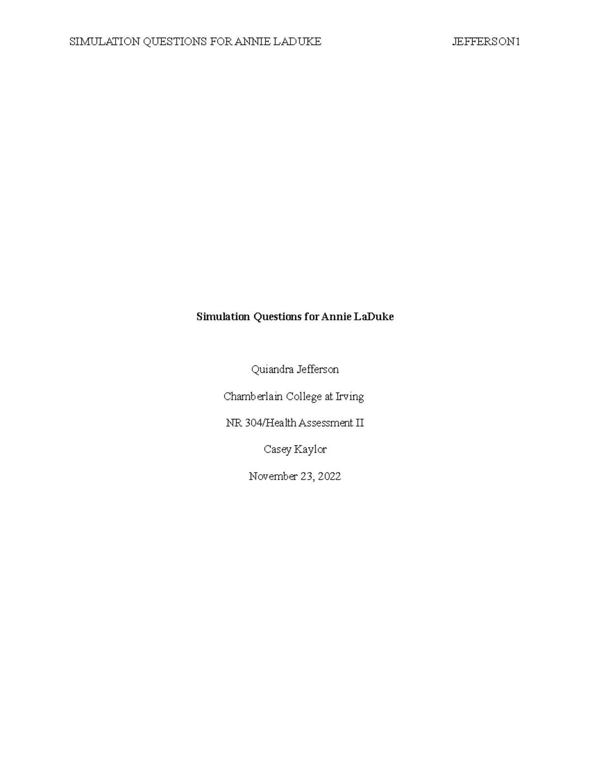 Annie L- Sim Lab Questions - Simulation Questions for Annie LaDuke ...