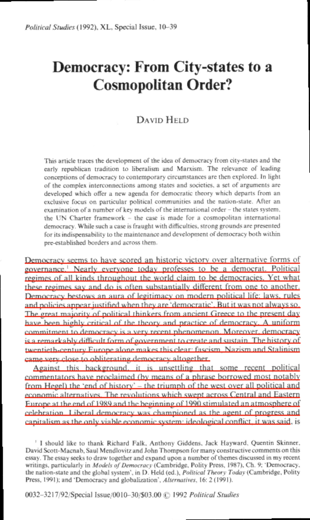 Democracy From City-states to a Cosmopolitan Order (1992) - Political ...