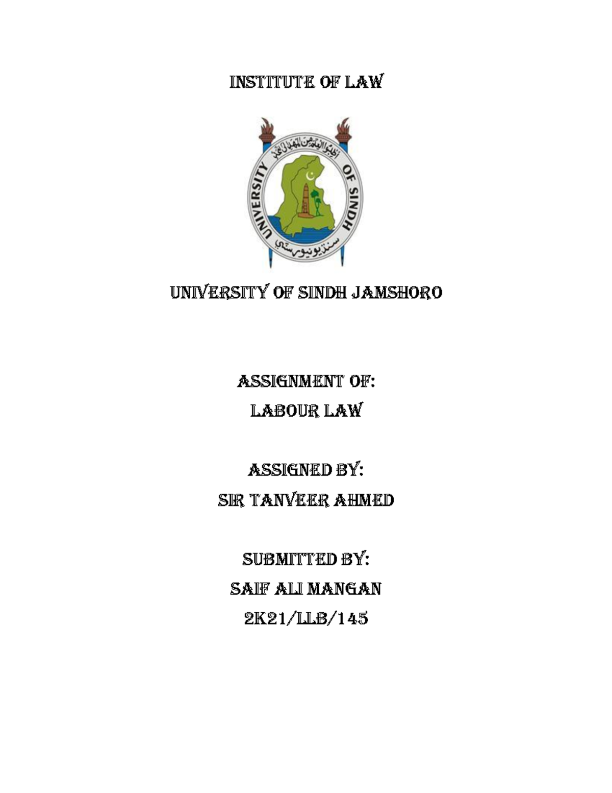 Labour law Assignment - Institute of law University of sindh jamshoro ...