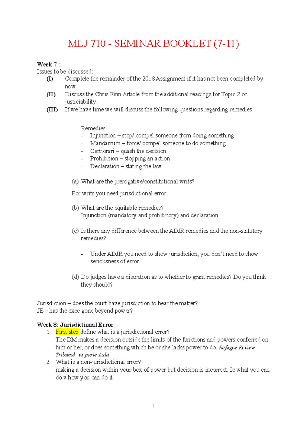 Seminar Booklet T3 2020 (weeks 7-11) - MLJ 710 - SEMINAR BOOKLET (7-11 ...