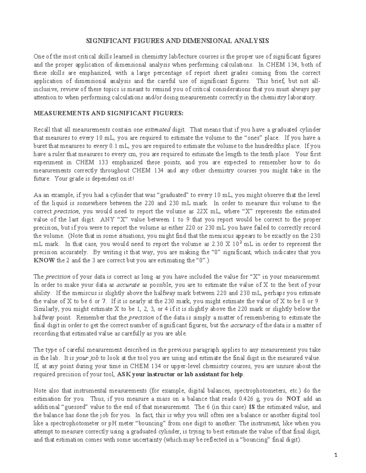 Sig Figs and Measurements - SIGNIFICANT FIGURES AND DIMENSIONAL ...