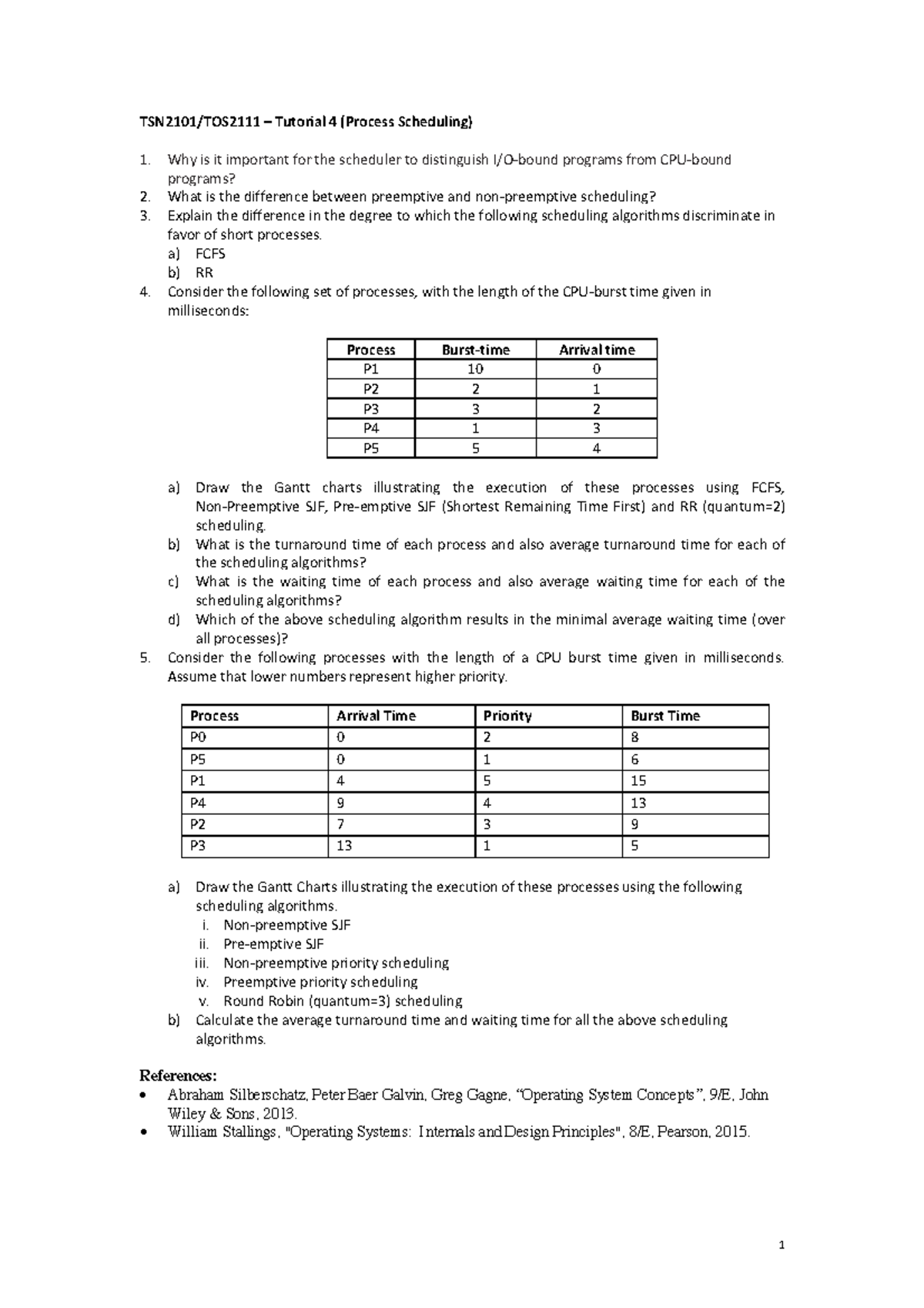 Tutorial 04 Questions - 1 TSN2101/TOS2111 – Tutorial 4 (Process Scheduling) Why is it important ...