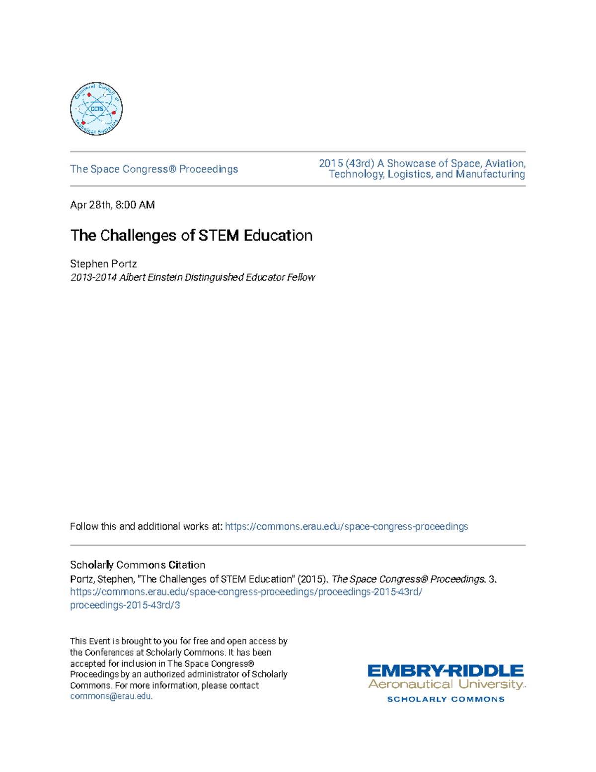 The Challenges of STEM Education - erau/space-congress-proceedings ...