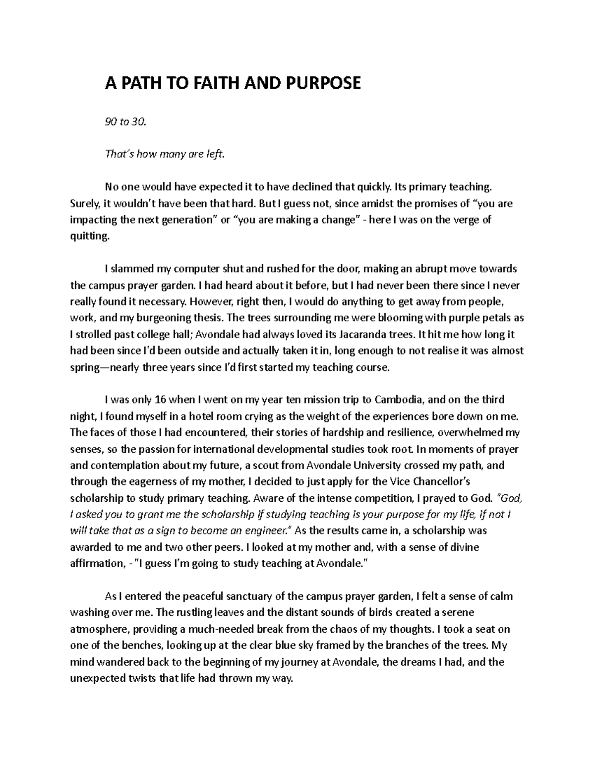 Term 1 - ENG SAT - Creating Texts Example Essay - A PATH TO FAITH AND ...