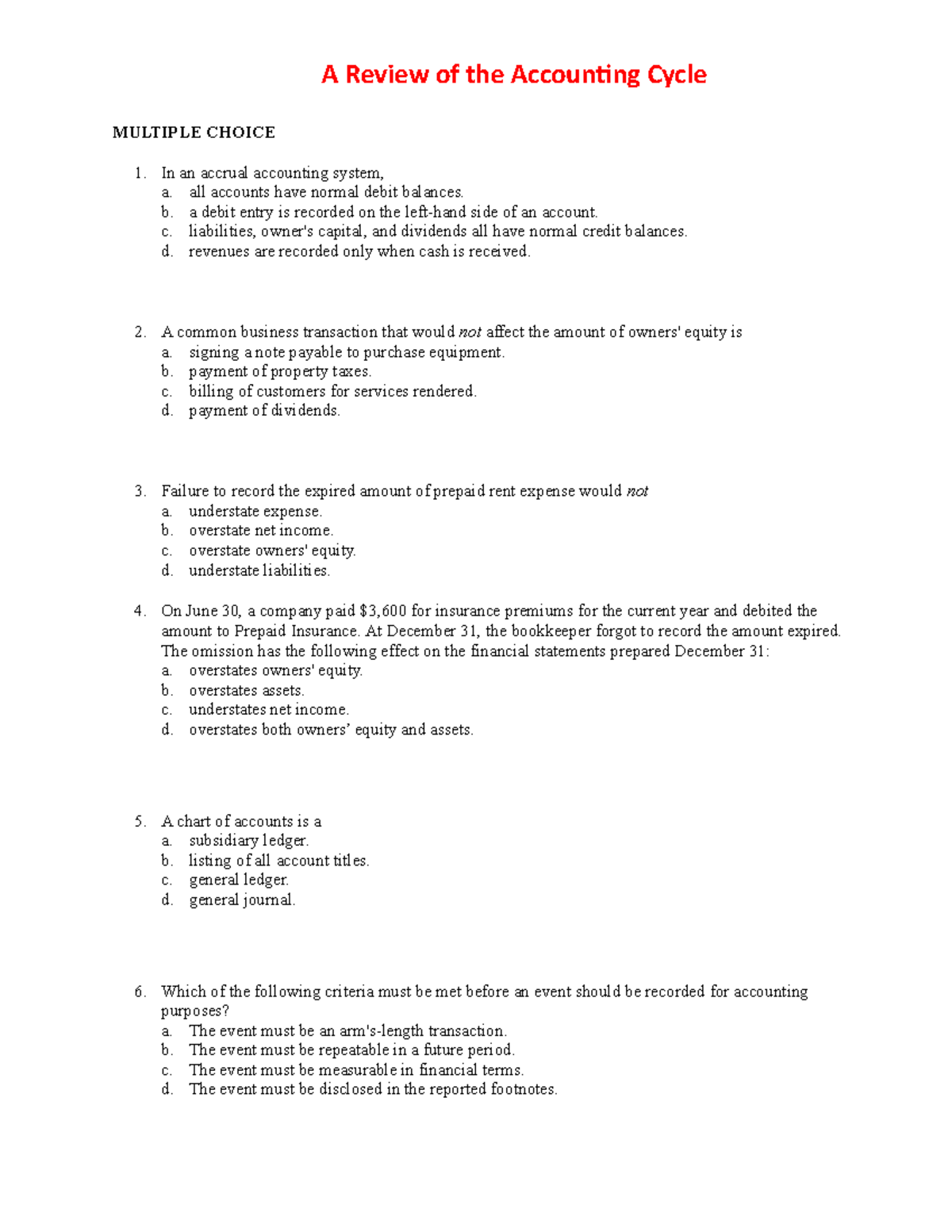 A Review of the Accounting Cycle - A Review of the Accounting Cycle ...