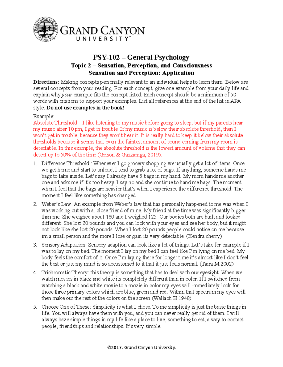 Sensation perception worksheet - PSY-102 – General Psychology Topic 2 ...