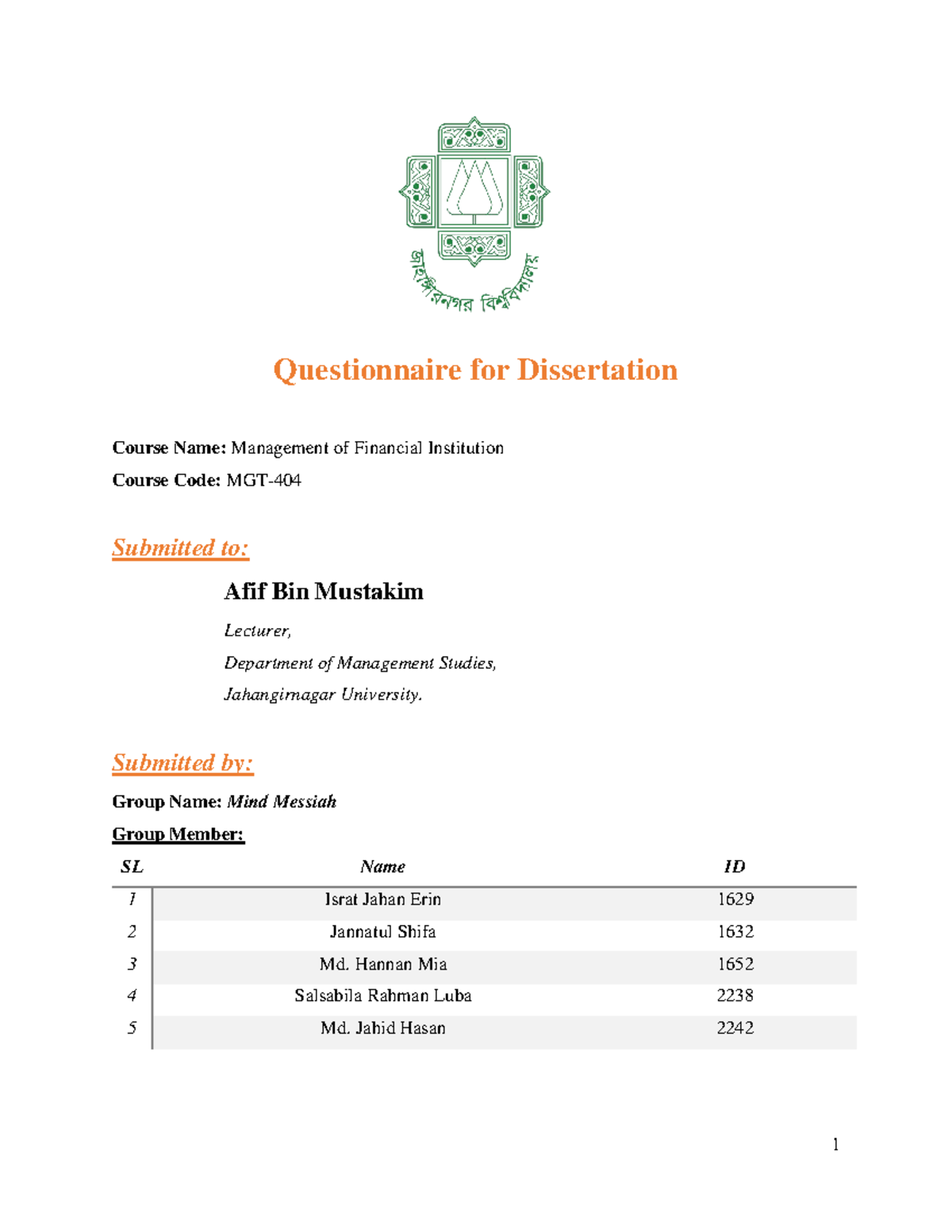 Mind Messiah-Questionnaire for Dissertation - Questionnaire for ...
