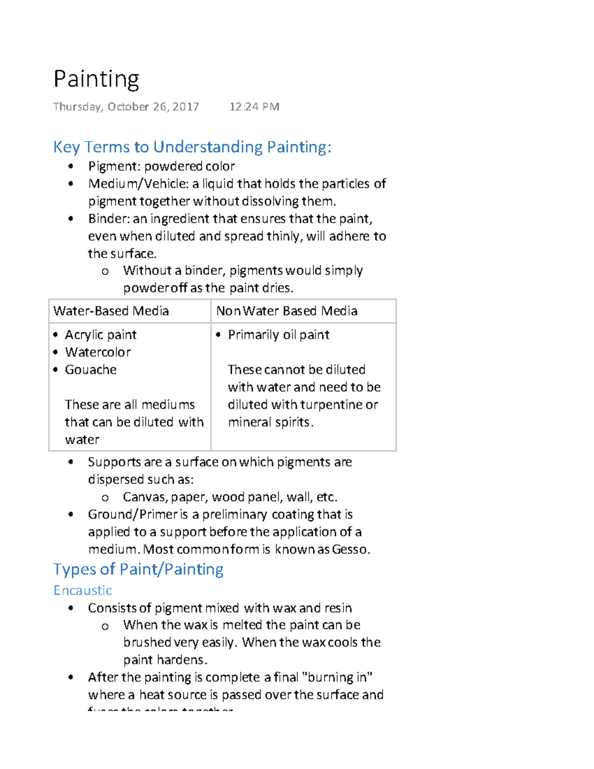 Painting - Lecture notes Week 9 - Painting Thursday, October 26, 2017 ...
