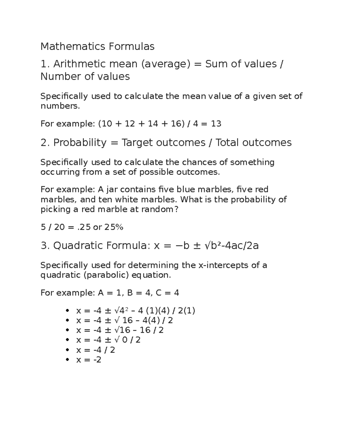 Mathematics Formulas. Different formulas. - Mathematics Formulas 1 ...