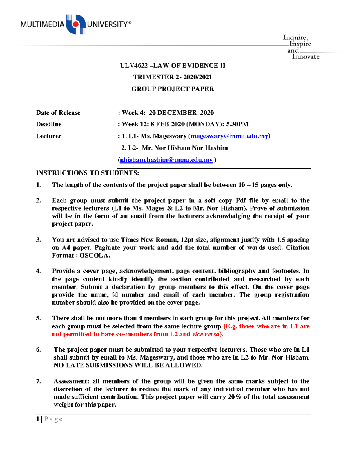 Course Project Paper - 1 | P a g e ULV4622 – LAW OF EVIDENCE II ...