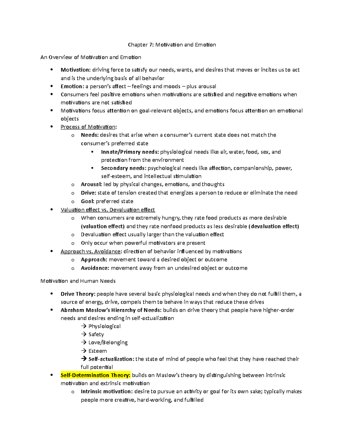 Chapter 7 Outline MKT 310 - Chapter 7: Motivation and Emotion An ...