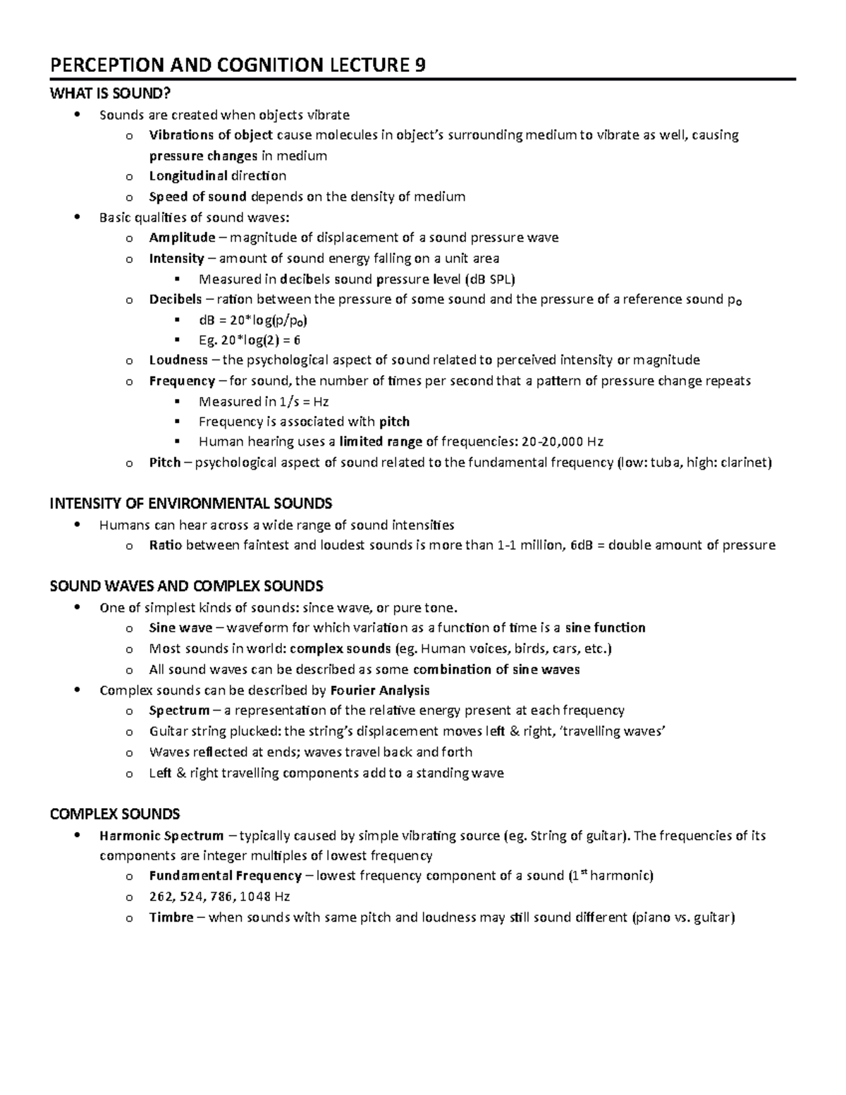 Perception And Cognition Lecture Notes 9 12 Perception And Cognition Lecture 9 What Is Sound 