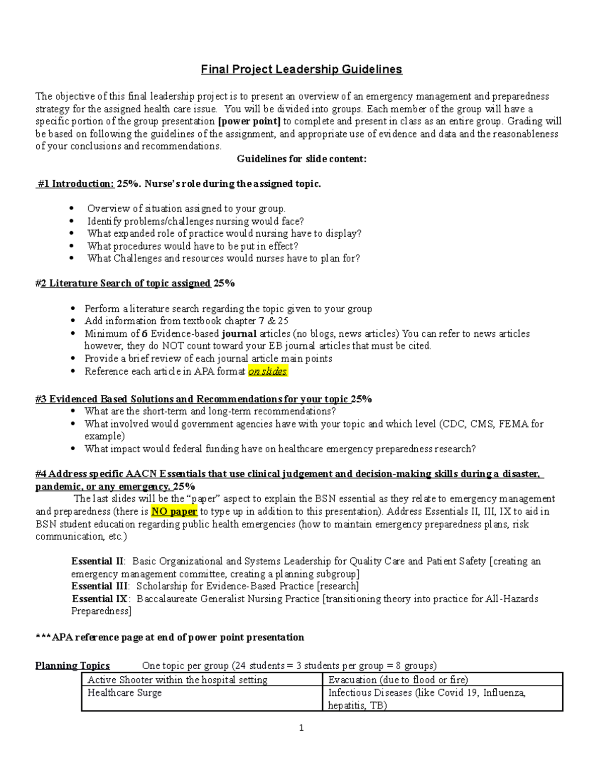 Final Project Instructions NUR4888 - Final Project Leadership ...