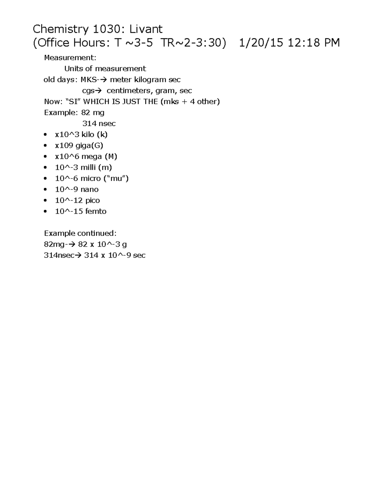 Chemistry 1030 - Chemistry 1030: Livant (Office Hours: T 3-5 TR2-3:30 ...