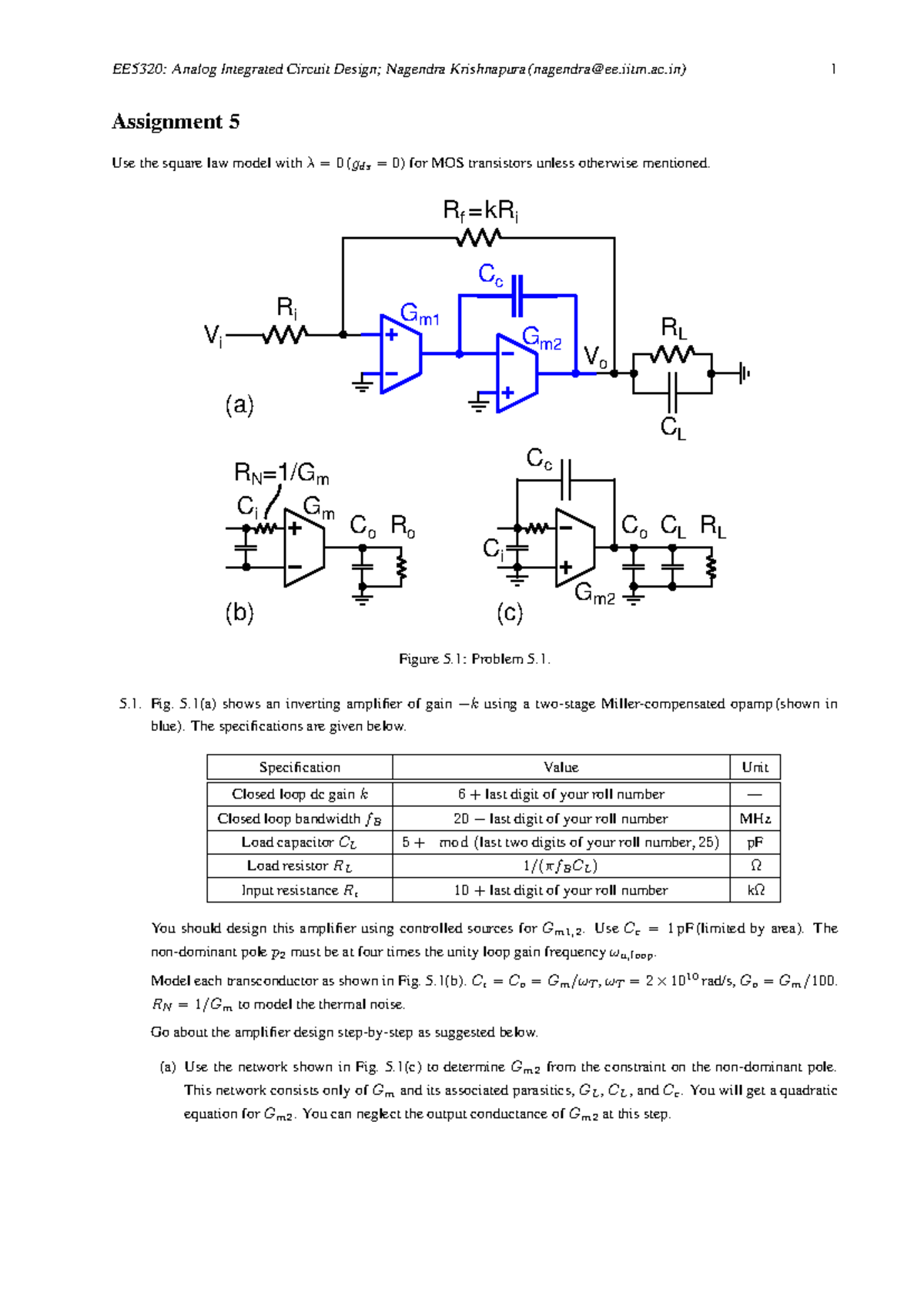 Assignment 05 - EE5320: Analog Integrated Circuit Design; Nagendra ...