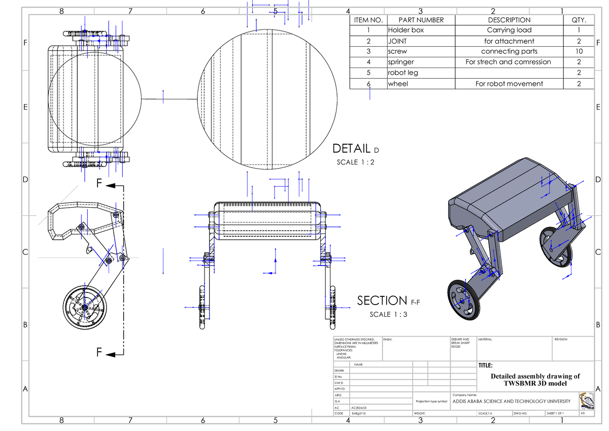 Detailed assembly drawing - F F DETAIL D SCALE 1 : 2 SECTION F-F SCALE ...