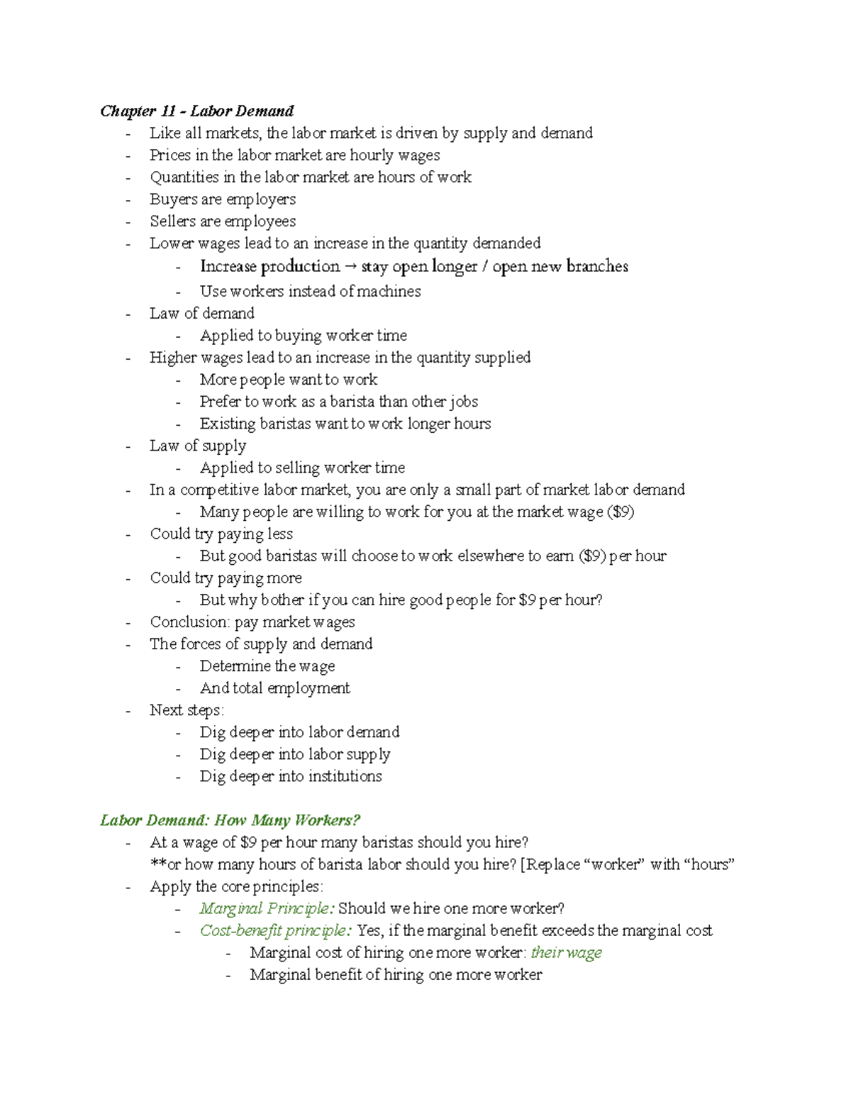 ECON 1 Chapter 11 Lecture Notes - Chapter 11 - Labor Demand - Like all ...