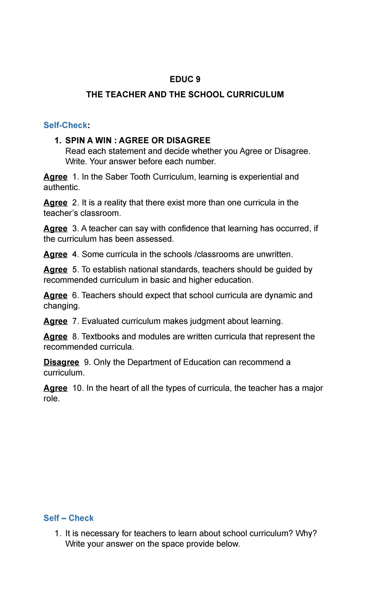 The Teacher and the School Curriculum - EDUC 9 THE TEACHER AND THE ...