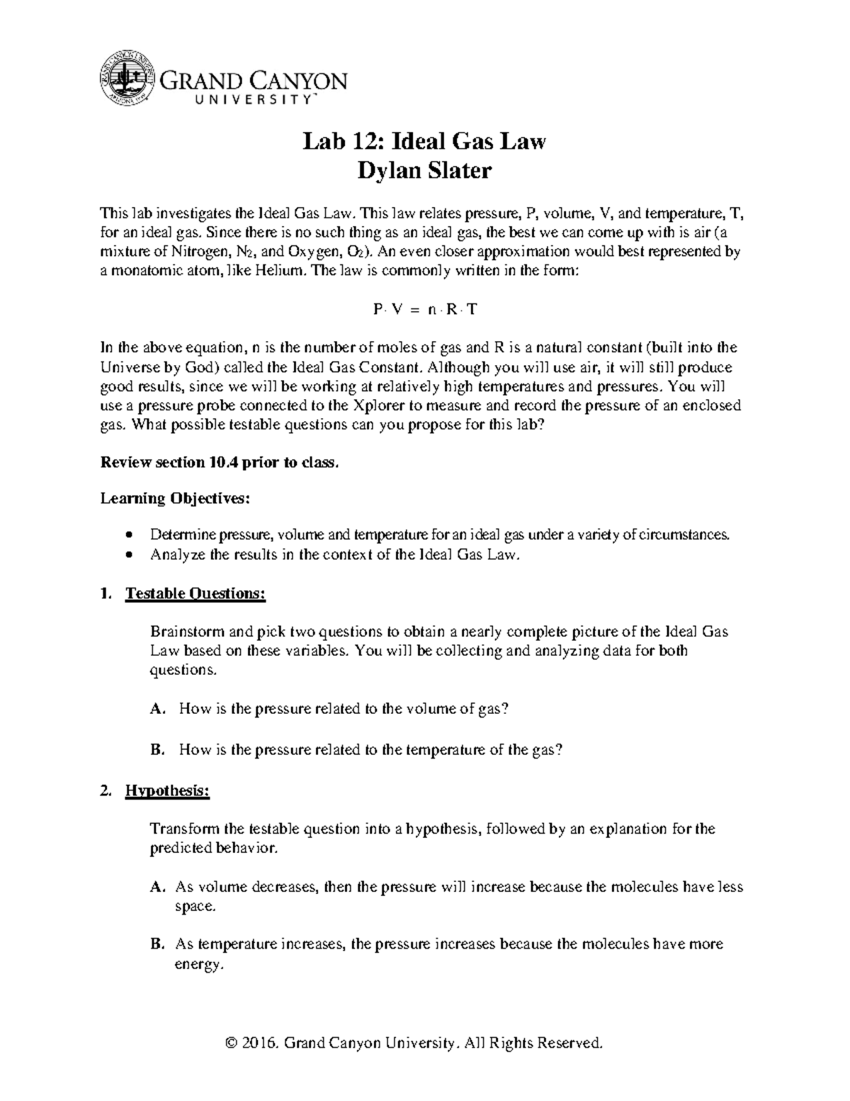 PHY-111L-RS-Lab12 Ideal Gas Law - Lab 12 : Ideal Gas Law Dylan Slater ...