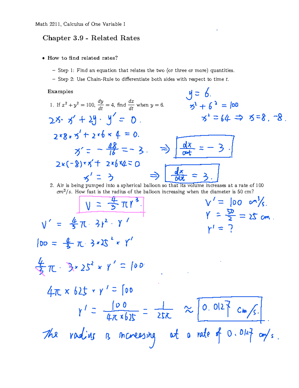 Sol. of Notes 3 - Yang Li - Math 2211, Calculus of One Variable I ...