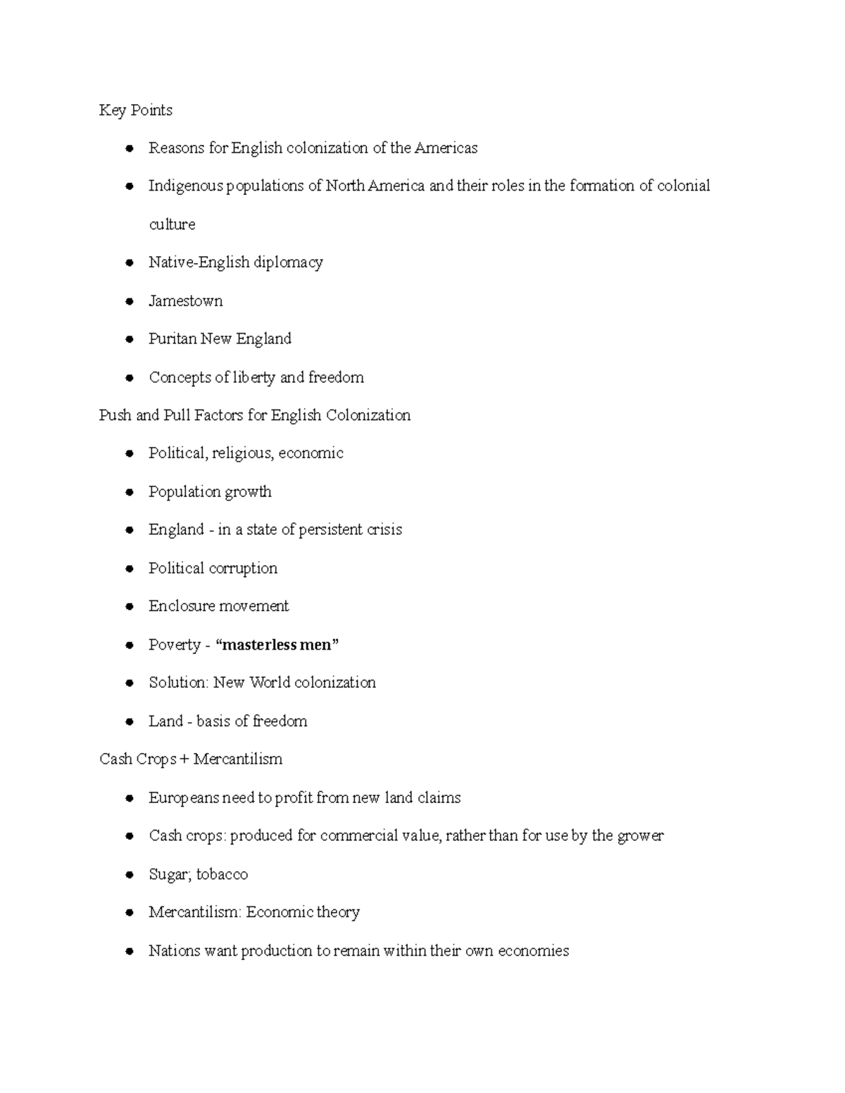 History Notes 9 16 - Key Points Reasons for English colonization of the ...