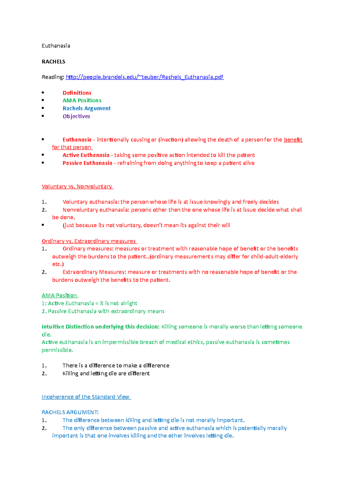 Euthanasia - different teacher every section - Euthanasia RACHELS ...