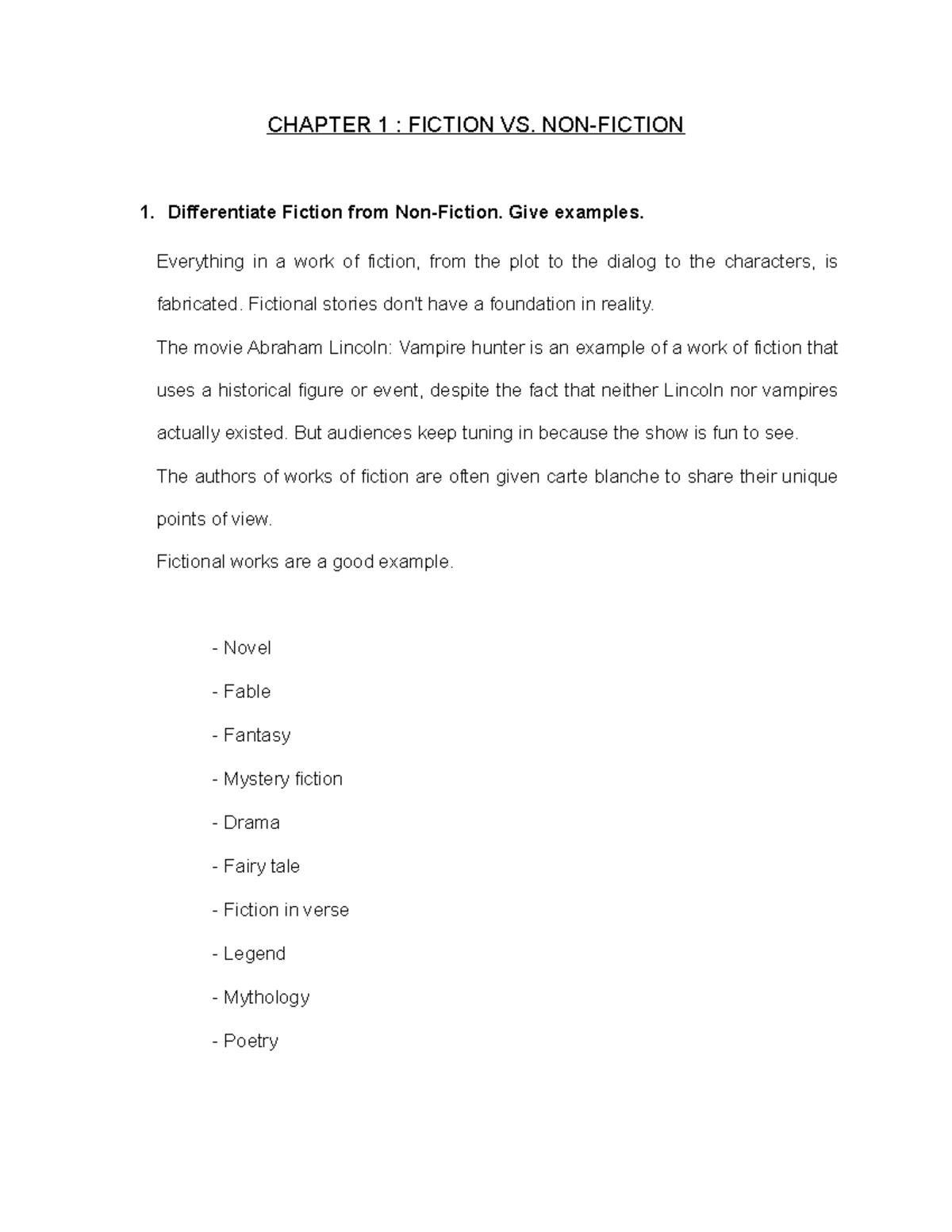 EL 223 Language of Literary Text - Fiction vs. Nonfiction - CHAPTER 1 ...