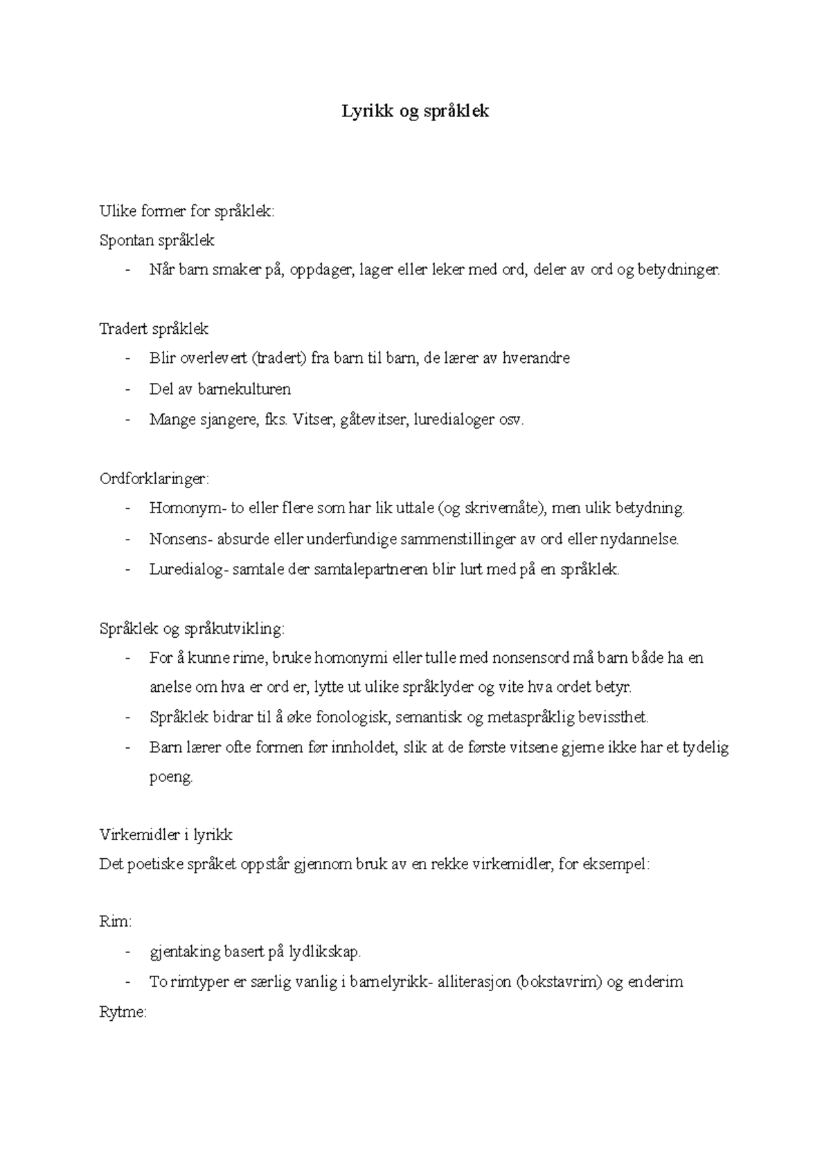 Lyrikk og språklek - Lyrikk og språklek Ulike former for språklek ...