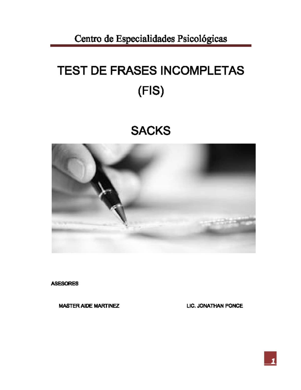 TEST DE Sacks - Psicología - Studocu