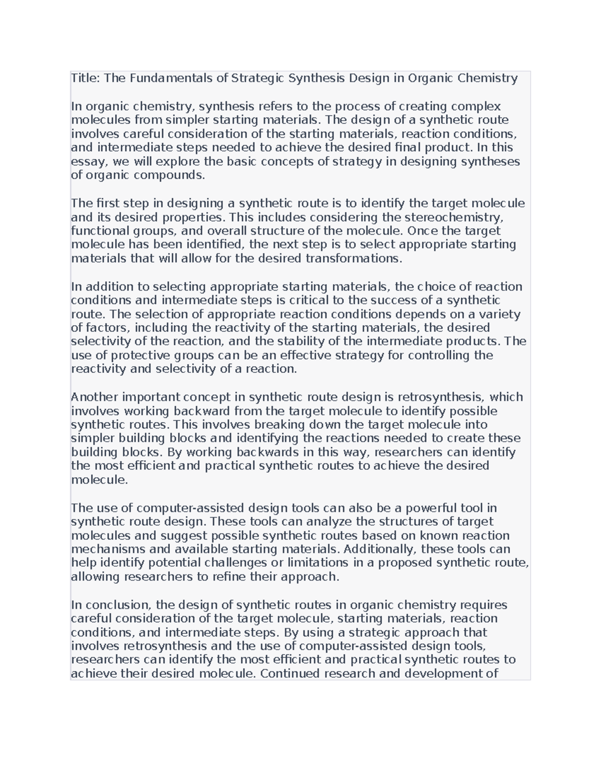 The Fundamentals of Strategic Synthesis Design in Organic Chemistry ...