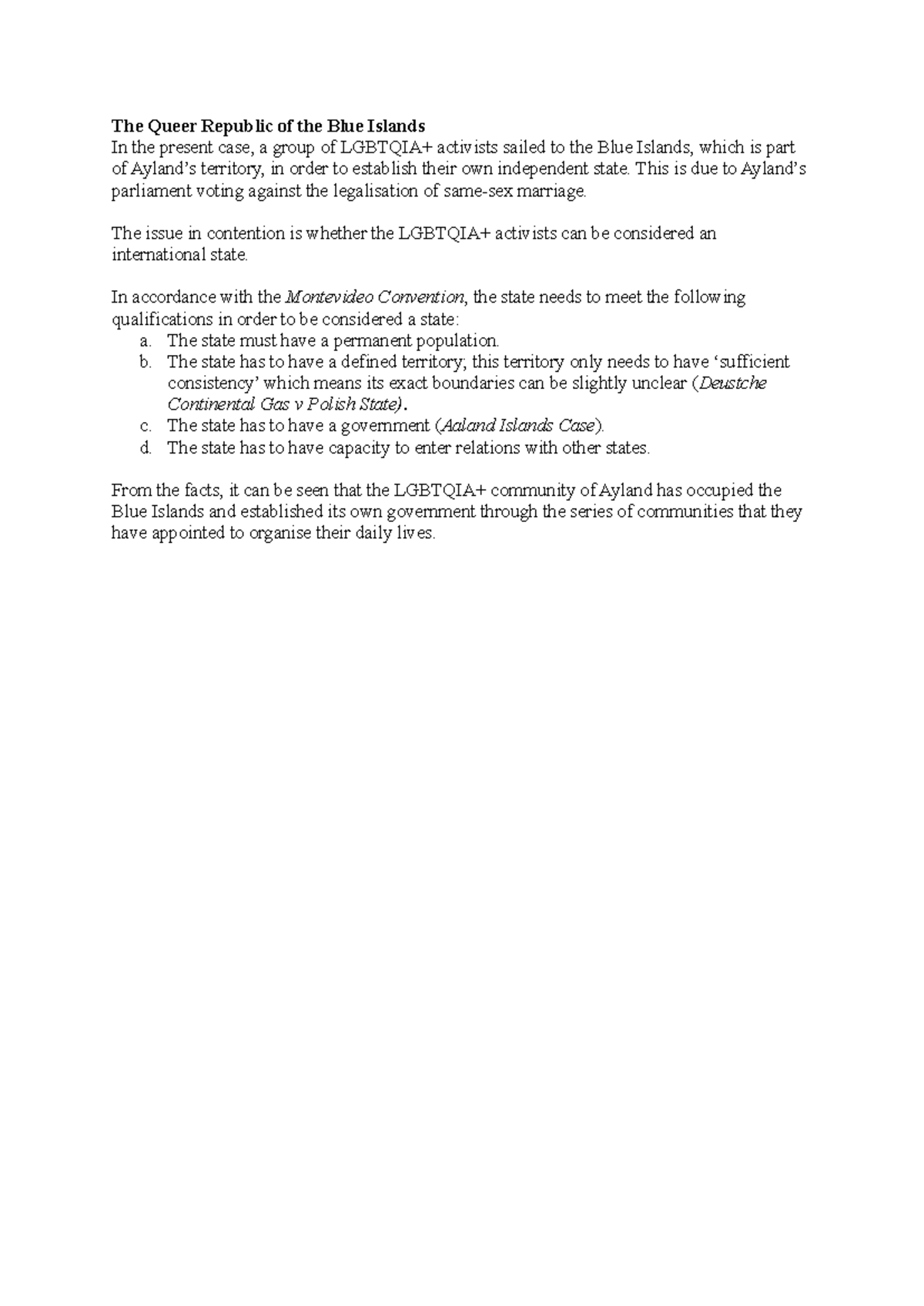 Sample answer - The Queer Republic of the Blue Islands In the present ...
