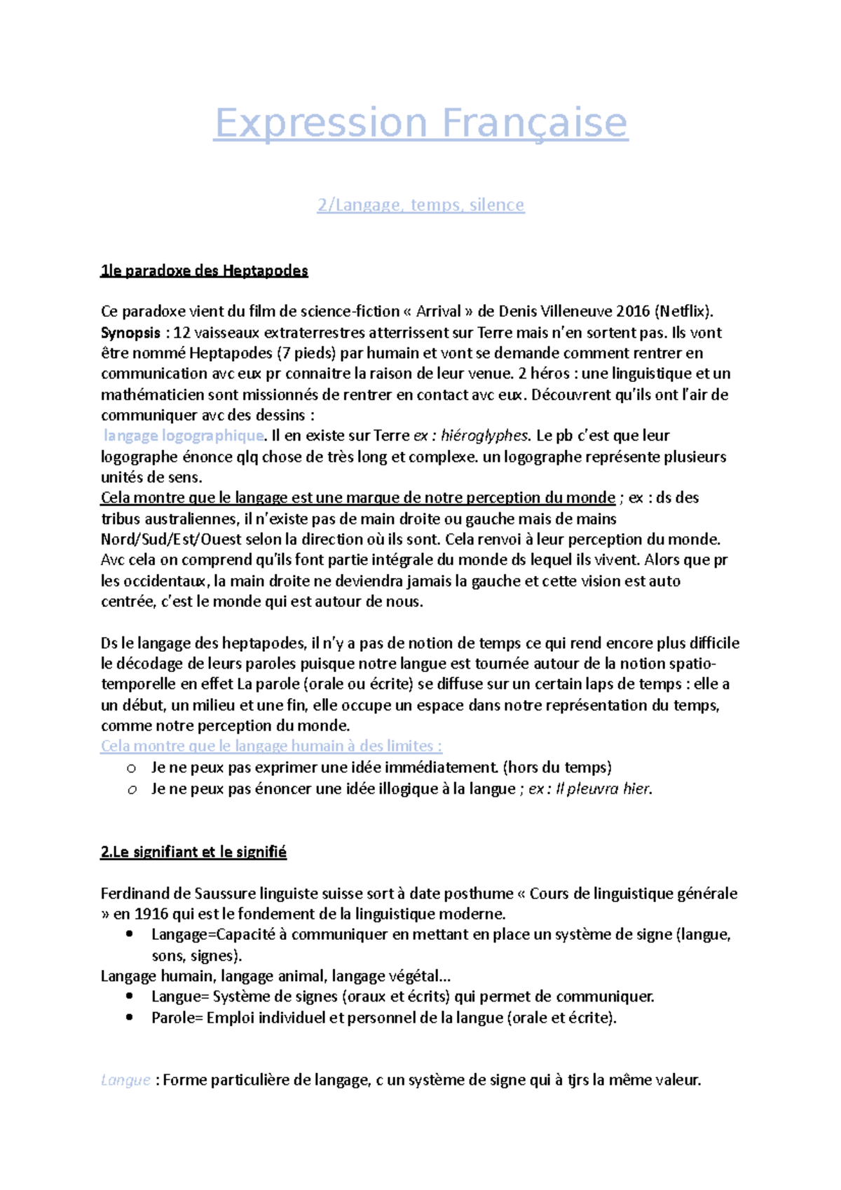 2 Expression Française - Expression Française 2/Langage, temps, silence ...