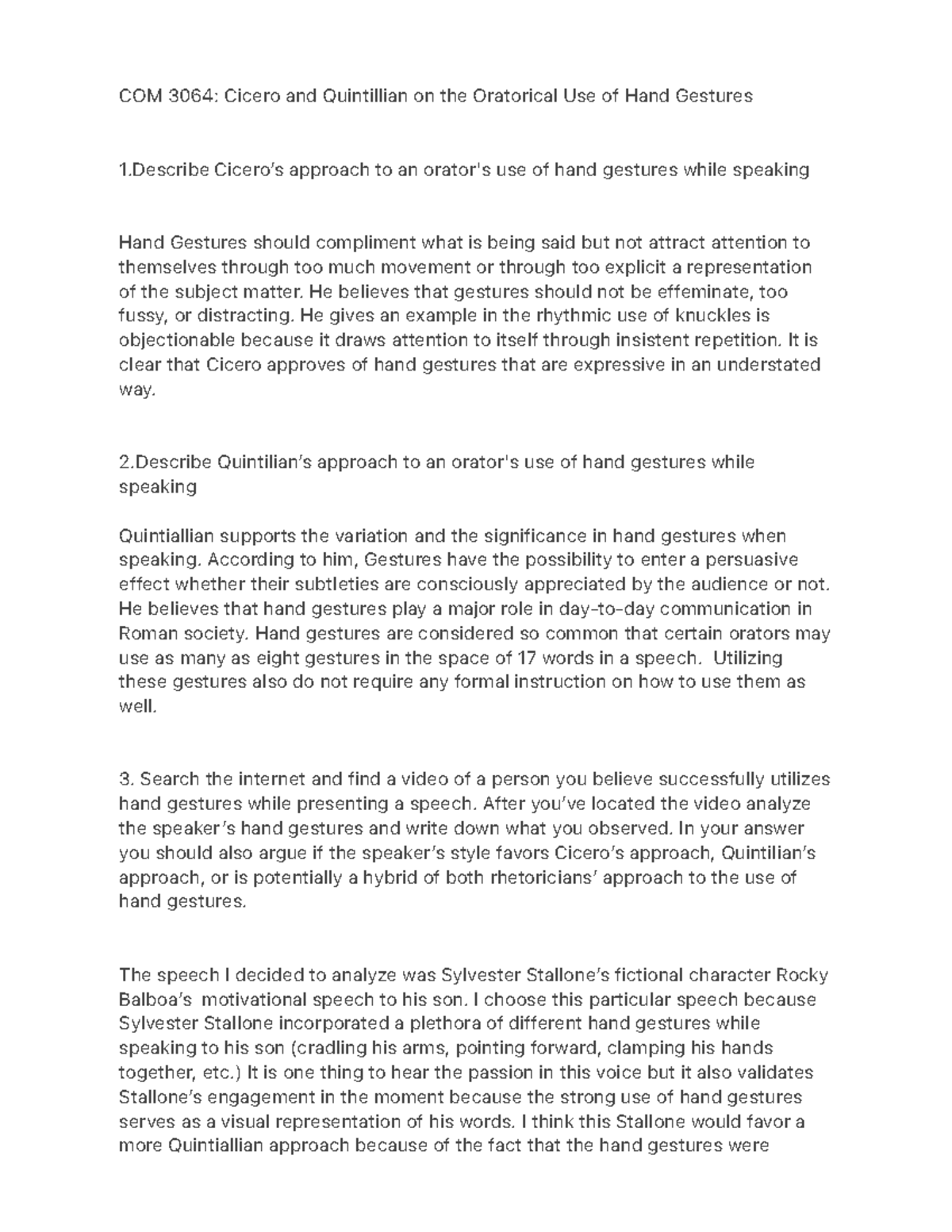 COM 3064: Cicero and Quintillian on the Oratorical Use of Hand - StuDocu